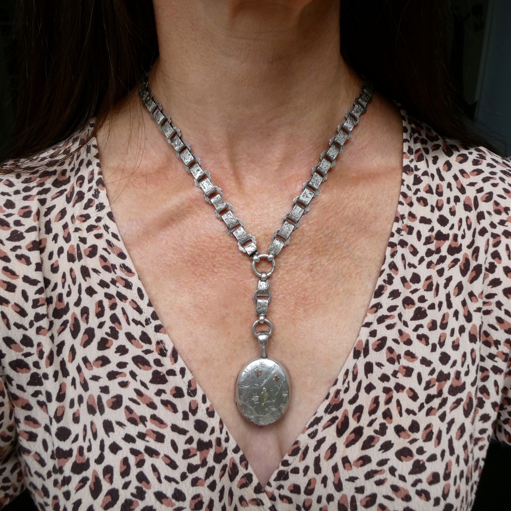 Beryl Lane - Antique Victorian Sterling Silver Book Chain and Locket