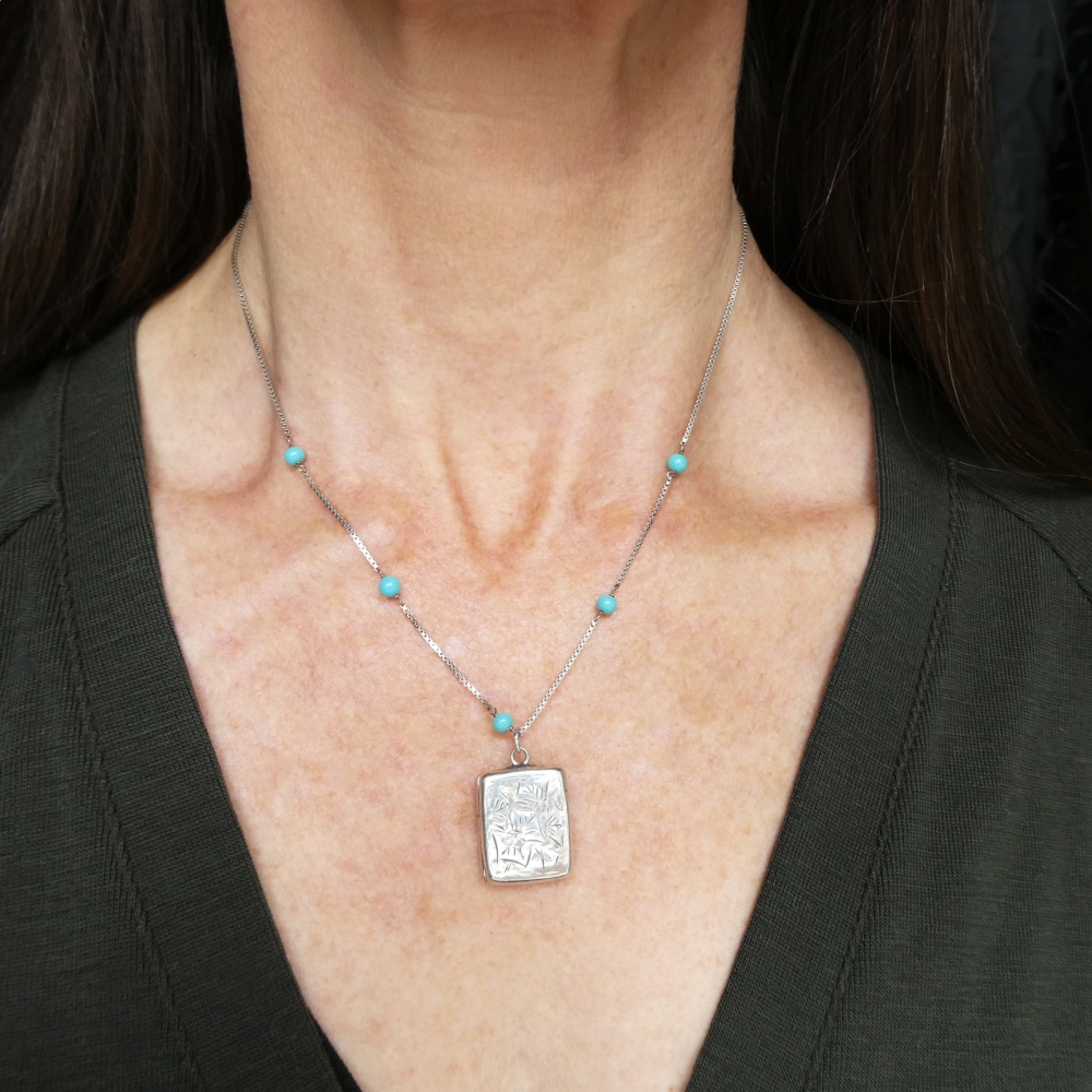 Beryl Lane - Antique Edwardian Sterling Silver Locket on Turquoise Bead ...