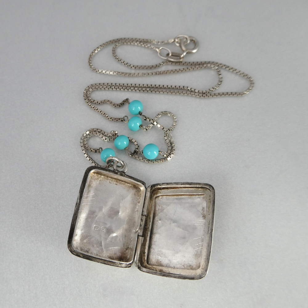 Beryl Lane - Antique Edwardian Sterling Silver Locket on Turquoise Bead ...