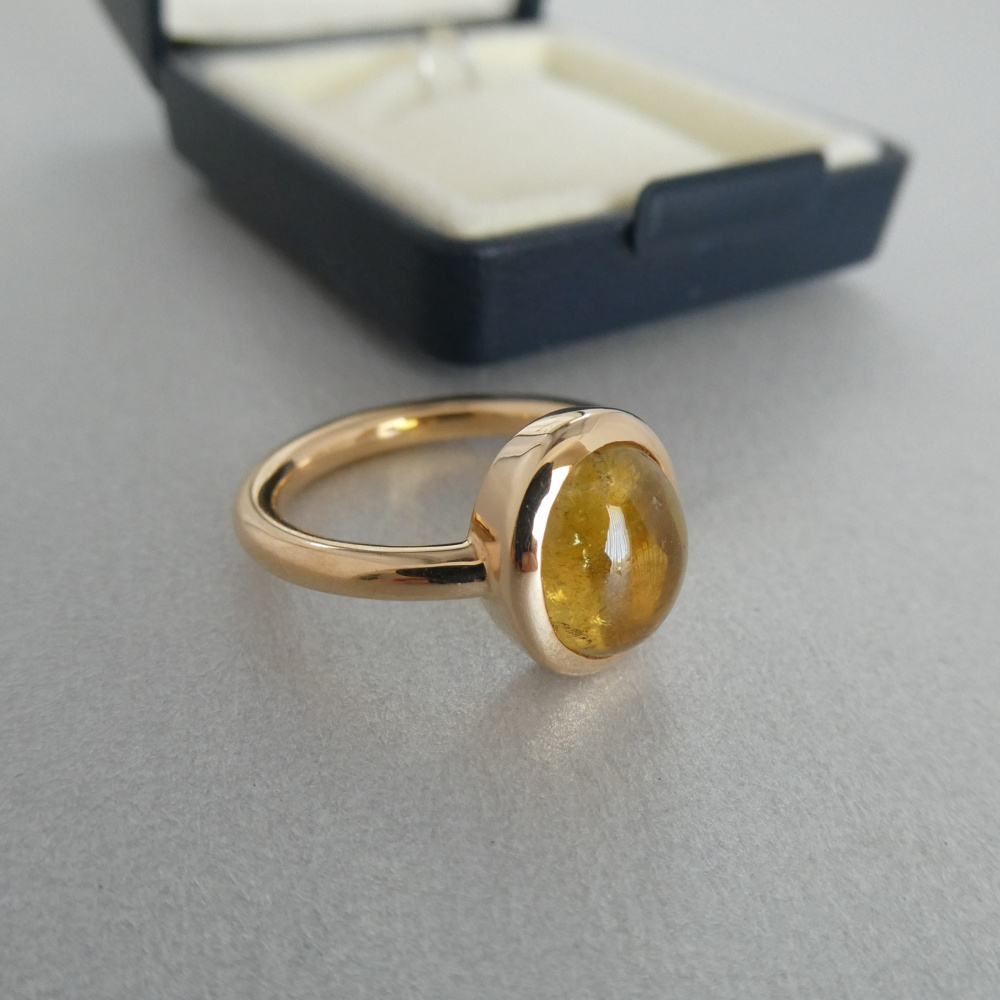 Beryl Lane - Contemporary French 18ct Rose Gold Cabochon Citrine Ring