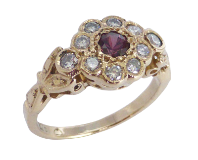 Beryl Lane - Vintage Style 9ct Yellow Gold Ruby and Diamond Cluster Ring