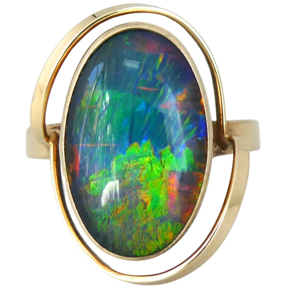 Beryl Lane - Vintage 9ct Yellow Gold Vibrant Opal Triplet Ring